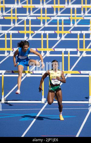 Megan Tapper running the 100m hurdles at the 2019 World Athletics ...