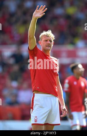 Joe Worrall of Nottingham Forest gestures at the referee during the ...