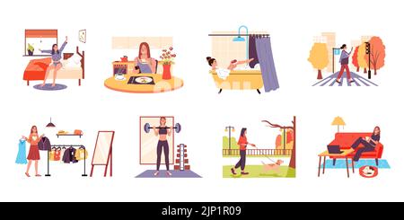 Scenes of people in daily life morning work time and daily routine ...