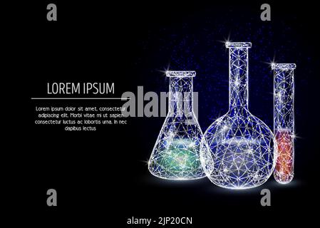 Test lab flasks low poly wireframe mesh made of points, lines and ...