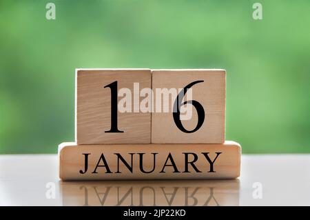 January 16 calendar date text on wooden blocks with blurred background ...
