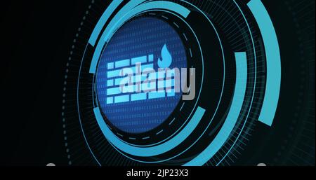 Image of firewall in processing circle on black background Stock Photo ...
