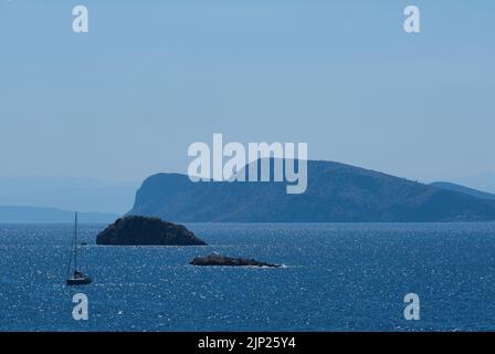 yacht sailing around the islands of Hydra in Greece Stock Photo - Alamy