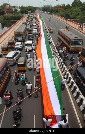 Chennai, India. 15th Aug, 2022. Tamil Nadu Congress workers carrying a ...