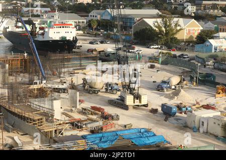 Piling driven into ground. Deep foundation installation. Reinforce ...