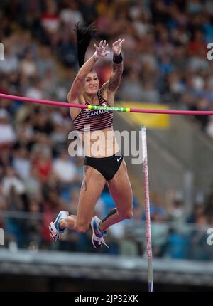 Anicka Newell of Canada competing in the women's pole vault final at ...