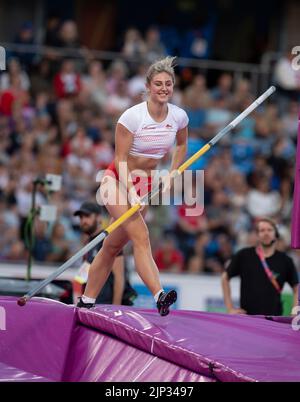 Molly Caudery competing in the women’s pole vault heats at the World ...