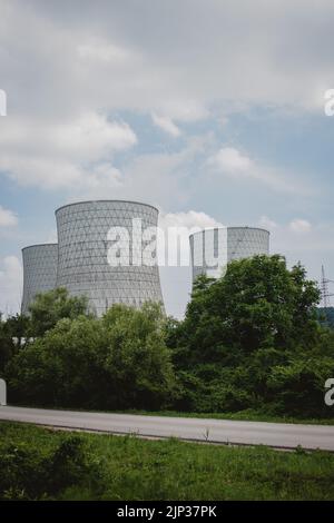 The Nuclear reactor behind the road with trees Stock Photo - Alamy