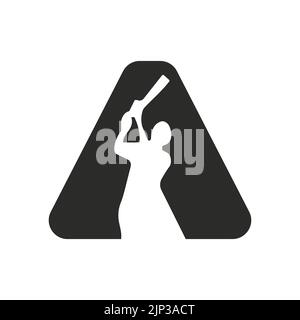 Letter M Cricket Batsman Logo Design Vector Sign. Cricket Club Logotype ...