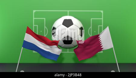 Netherlands vs Qatar soccer Match FIFA World Cup Qatar 2022, soccer field, 3D work and 3D image ...