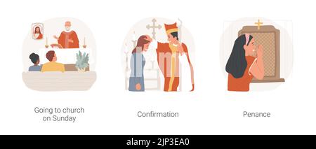 Penance isolated cartoon vector illustration. Woman penancing in the ...