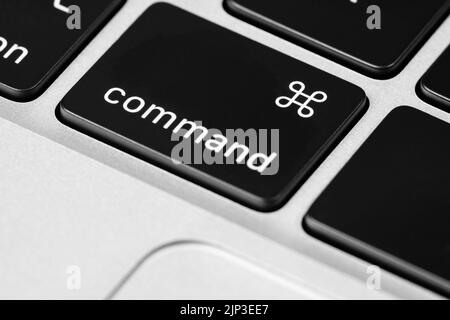 Command key and button on keyboard. Command sign close-up. Modern ...