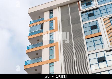 Corner of an apartment building in Alanya, Turkey. Modern real estate ...