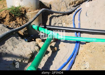 Supply line in an excavation pit Stock Photo - Alamy