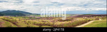Panoramic View of Rasinari village, Transylvania, Cindrel mountains ...