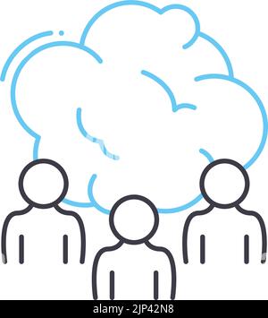 Brainstorming and teamwork linear icon. Business meeting. Discussion ...