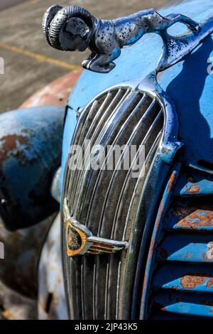 Vertical shot of a vintage blue car dashboard Stock Photo - Alamy