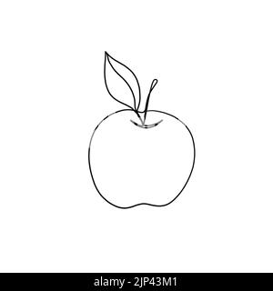 Apple continuous line drawing, Black and white minimalistic linear ...