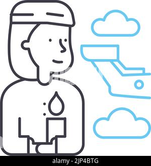 air hostess line icon, outline symbol, vector illustration, concept ...