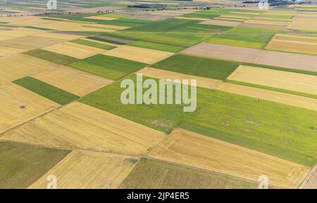 landscape with many cultivated lands seen from above, rural, summer ...