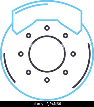 Outline of a car brake disc with a brake shoe from black lines isolated ...