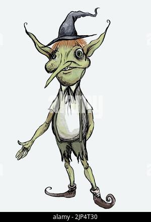 a small goblin or elf fey character illustration Stock Photo - Alamy