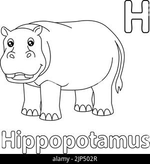 Hippo Animal Tracing Letter ABC Coloring Page H Stock Vector Image ...