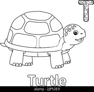 Turtle Animal Tracing Letter ABC Coloring Page T Stock Vector Image ...