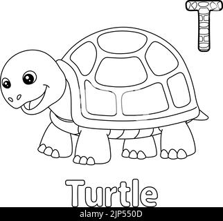 Turtle Animal Tracing Letter ABC Coloring Page T Stock Vector Image ...