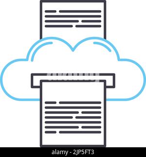 cloud printing line icon, outline symbol, vector illustration, concept ...