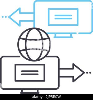 Data Center line icon. Element sign from networking collection. Data Center outline icon sign ...