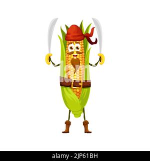 Cartoon corn cob pirate and corsair vegetable character wielding a gun ...