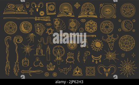 Pentagram line icon. Mystical gothic five pointed star in circle ...