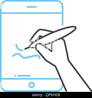 Linear Pen, write icon. Signature pen outline and filled vector sign ...