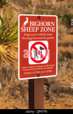 Bighorn sheep zone sign, Joshua Tree National Park, California USA ...