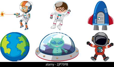 Set of space cartoon characters and objects illustration Stock Vector ...