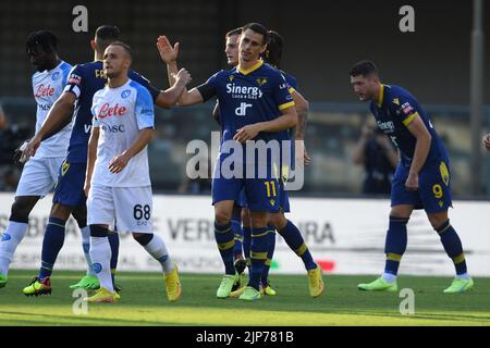 Kevin Lasagna (Hellas Verona) celebrates after scoring his team's first ...