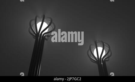 rendered simple-3D scene of glowing lightning strike in grayscale Stock ...