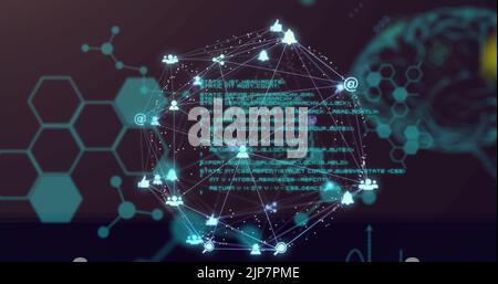 Image of network of connections with human brain and data processing ...