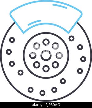 Outline of a car brake disc with a brake shoe from black lines isolated ...