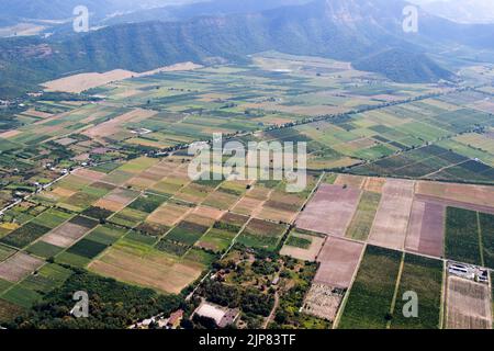 Telavi view from the helicopter, high angle view of the village and ...