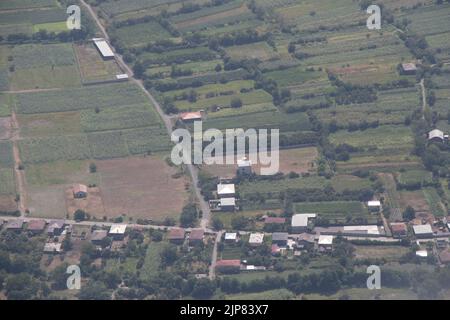 Telavi view from the helicopter, high angle view of the village and ...