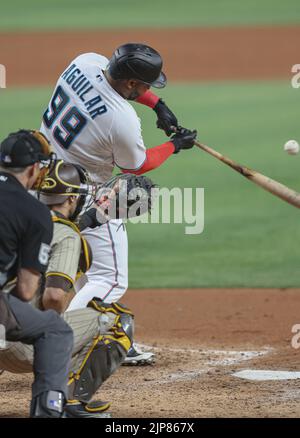 Miami Marlins Jesús Aguilar (99) bats during an MLB Spring Training ...