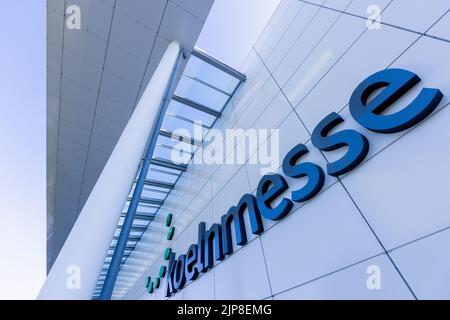Cologne, Germany. 16th Aug, 2022. The Koelnmesse logo can be seen on a ...