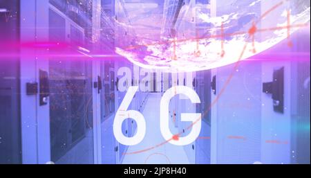 Image of 6g text, globe and maths calculations over computer server ...