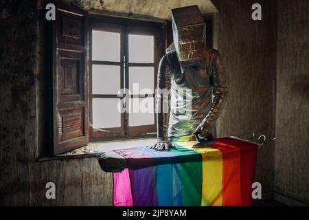 humor & bizarre, ironing, rainbow flag, astronaut, lgbtq, humor and ...