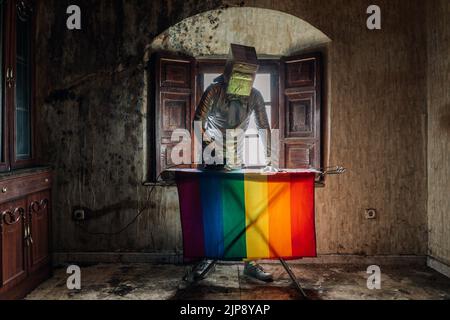 ironing, rainbow flag, lgbtq, rainbow flags Stock Photo - Alamy