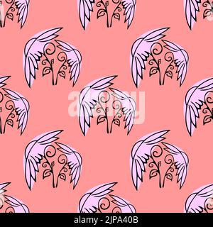 symmetrical seamless floral pattern, black graphic pattern on purple ...