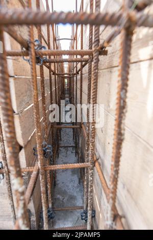 Strip footing, foundation construction. A close-up of a strip house ...