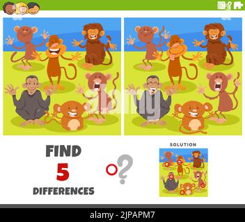 differences game with cartoon monkeys animal characters Stock Vector Image & Art - Alamy